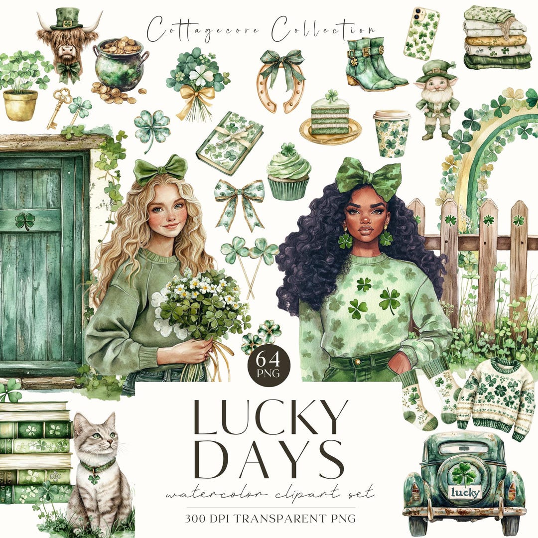 St Patricks Day Clipart, Watercolor Lucky Clover, Shamrock PNG ...