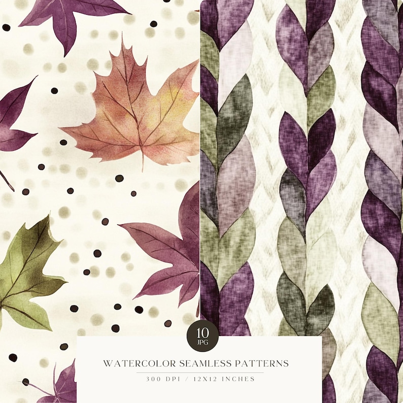Watercolor Cozy Fall Reading Seamless Patterns, Autumn JPG, Repeating ...