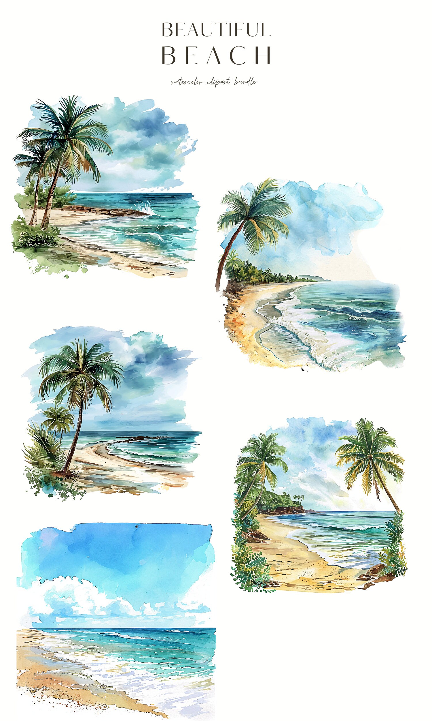 Watercolor Beach Clipart Bundle Summer Clipart-beach and Sea-junk ...