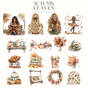 Cozy Autumn Clipart, Watercolor Fall Leaves Graphics PNG, Foliage, Cozy ...