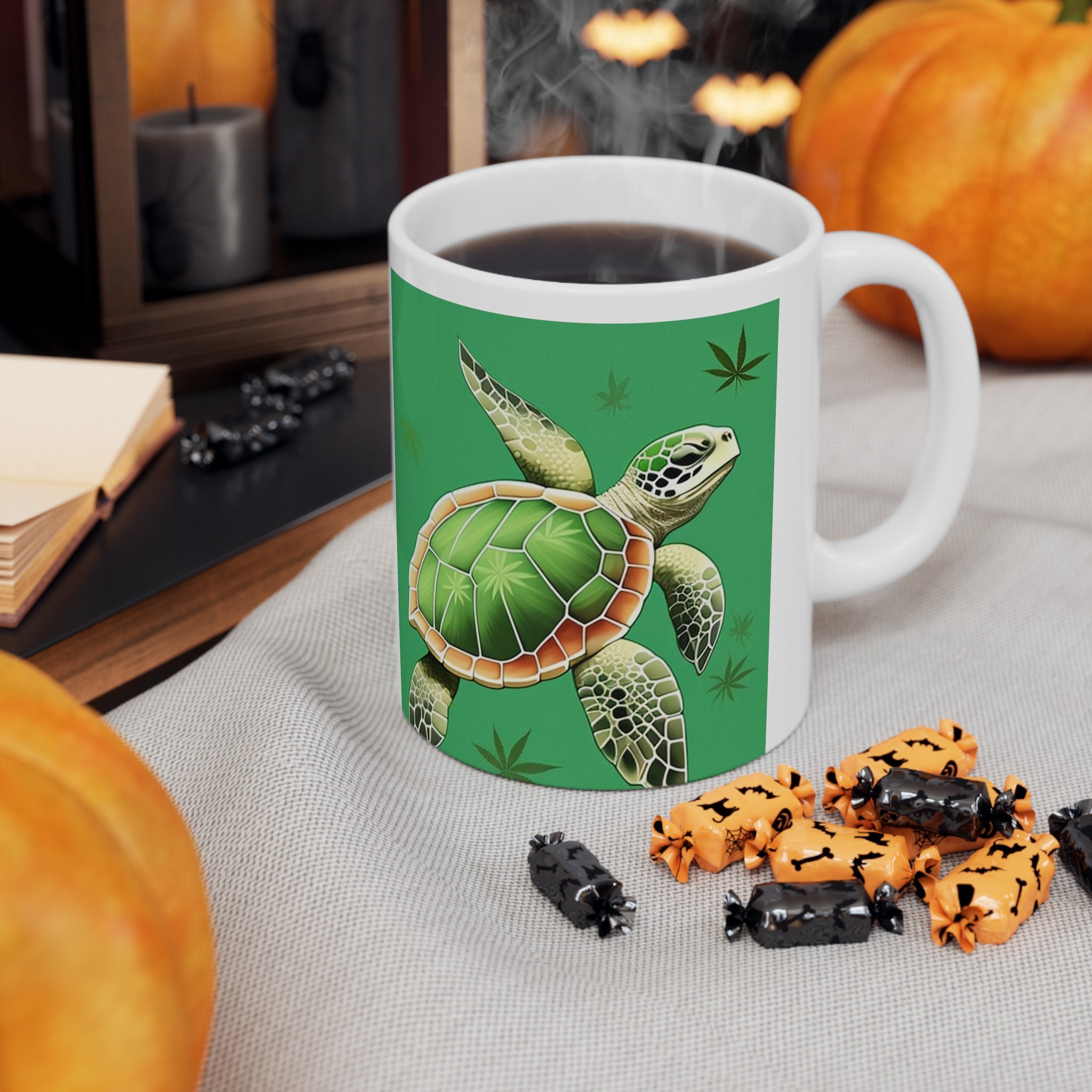 Sea Turtle Marijuana Leaf Mug,sea Turtle Cup, Cannabis Gift, Ocean, - Etsy