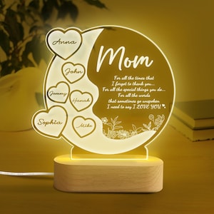 Personalized Mom Night Light, Custom Kid's Name Acrylic Night Light ...