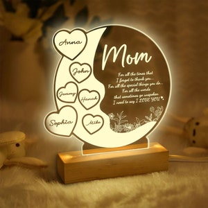 Personalized Mom Night Light, Custom Kid's Name Acrylic Night Light ...