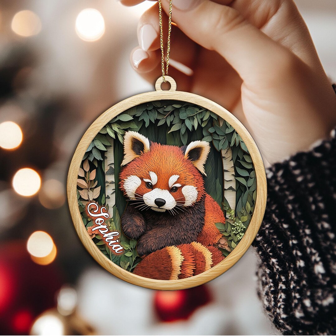 Personalized Red Panda Layered Wood Ornament, Custom Panda Christmas ...