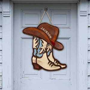 Personalized Cowboy Door Sign, Custom Cowboy Door Hanger, Western ...