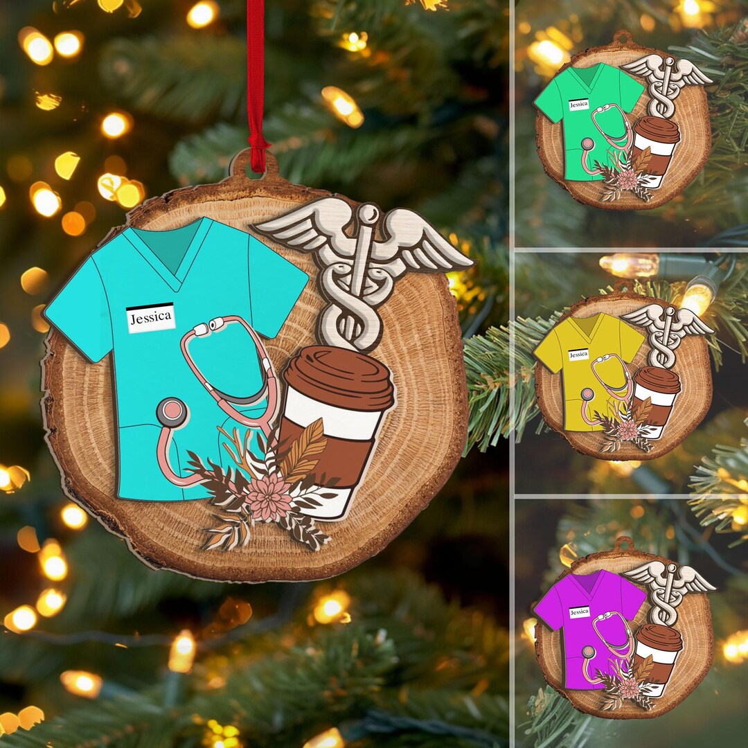 Personalized Nurse Layered Wood Ornament, Custom Name Nurse Christmas ...