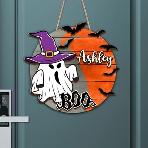 Personalized Halloween Wooden Sign, Custom Name Wood Sign, Ghost ...