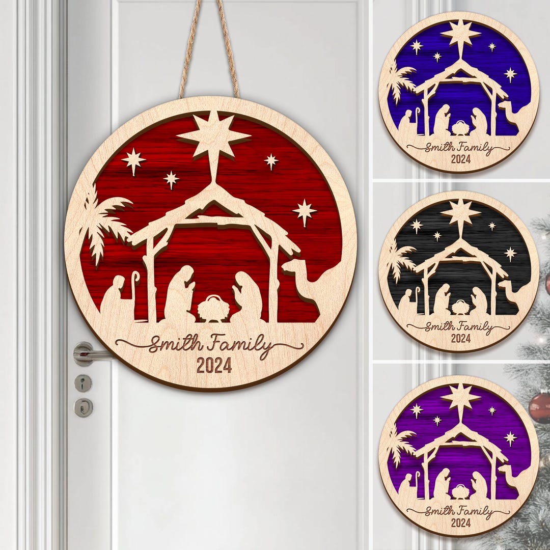 Personalized Nativity Scene Sign, Custom Family Wooden Sign, Nativity ...