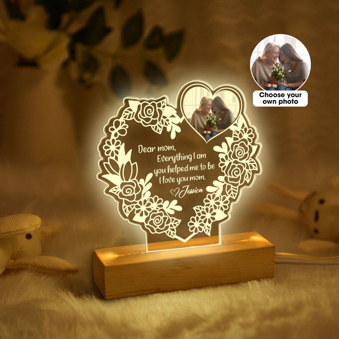 Personalized Photo Mom Night Light, Custom Photo & Name Acrylic Night ...