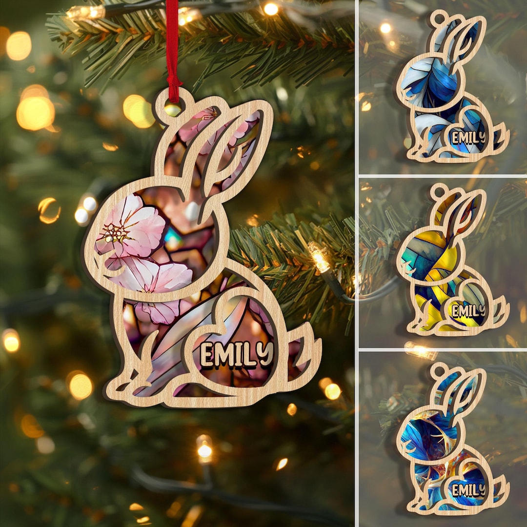 Personalized Rabbit Layered Wood Ornament, Custom Bunny Christmas Tree ...
