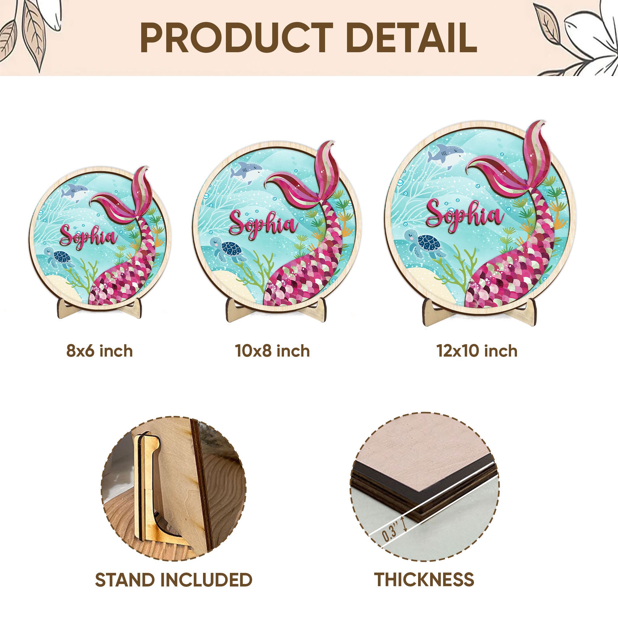 Personalized Mermaid Wooden Plaque, Custom Name Wooden Sign, Cute ...