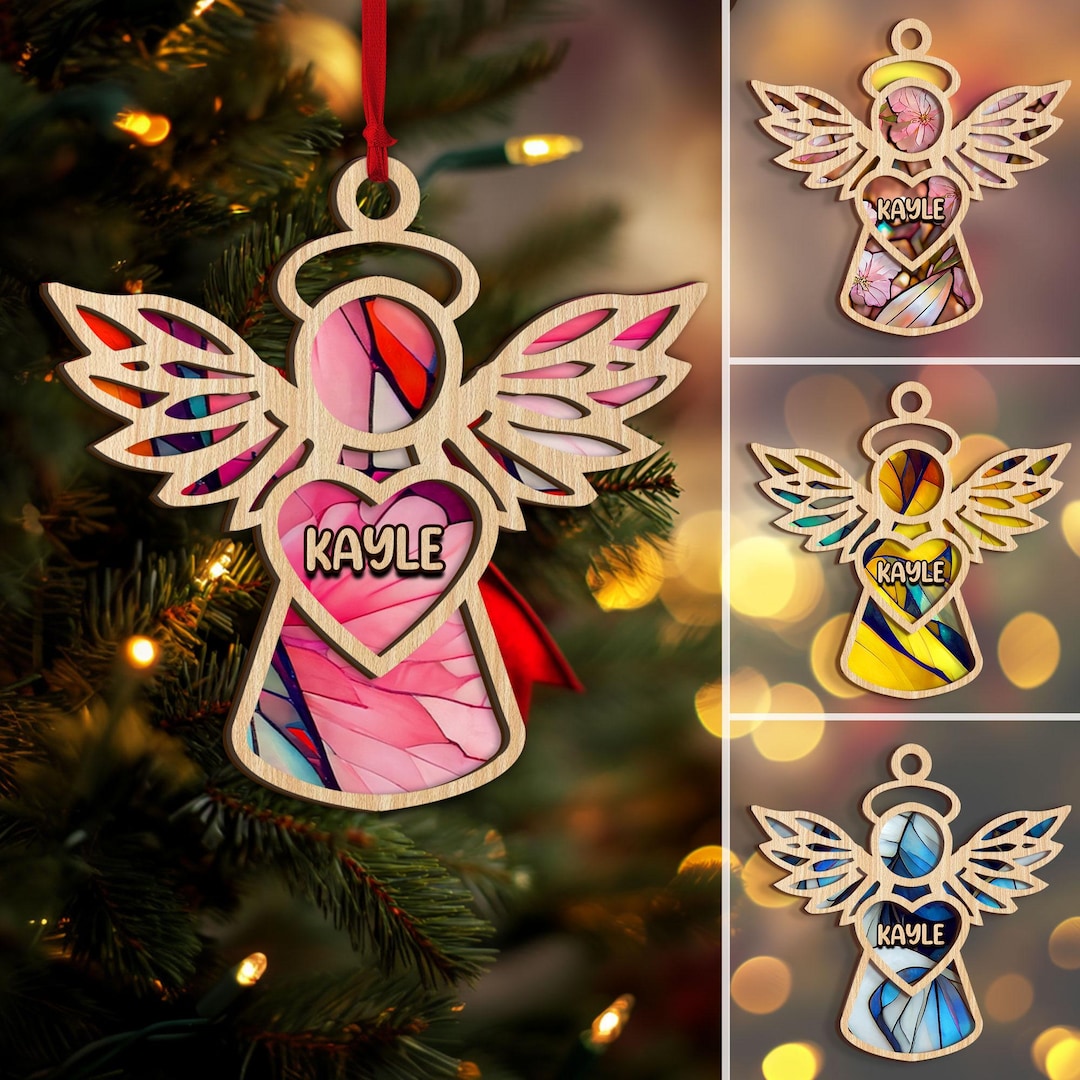 Personalized Christmas Angel Layered Wood Ornament, Custom Angel ...