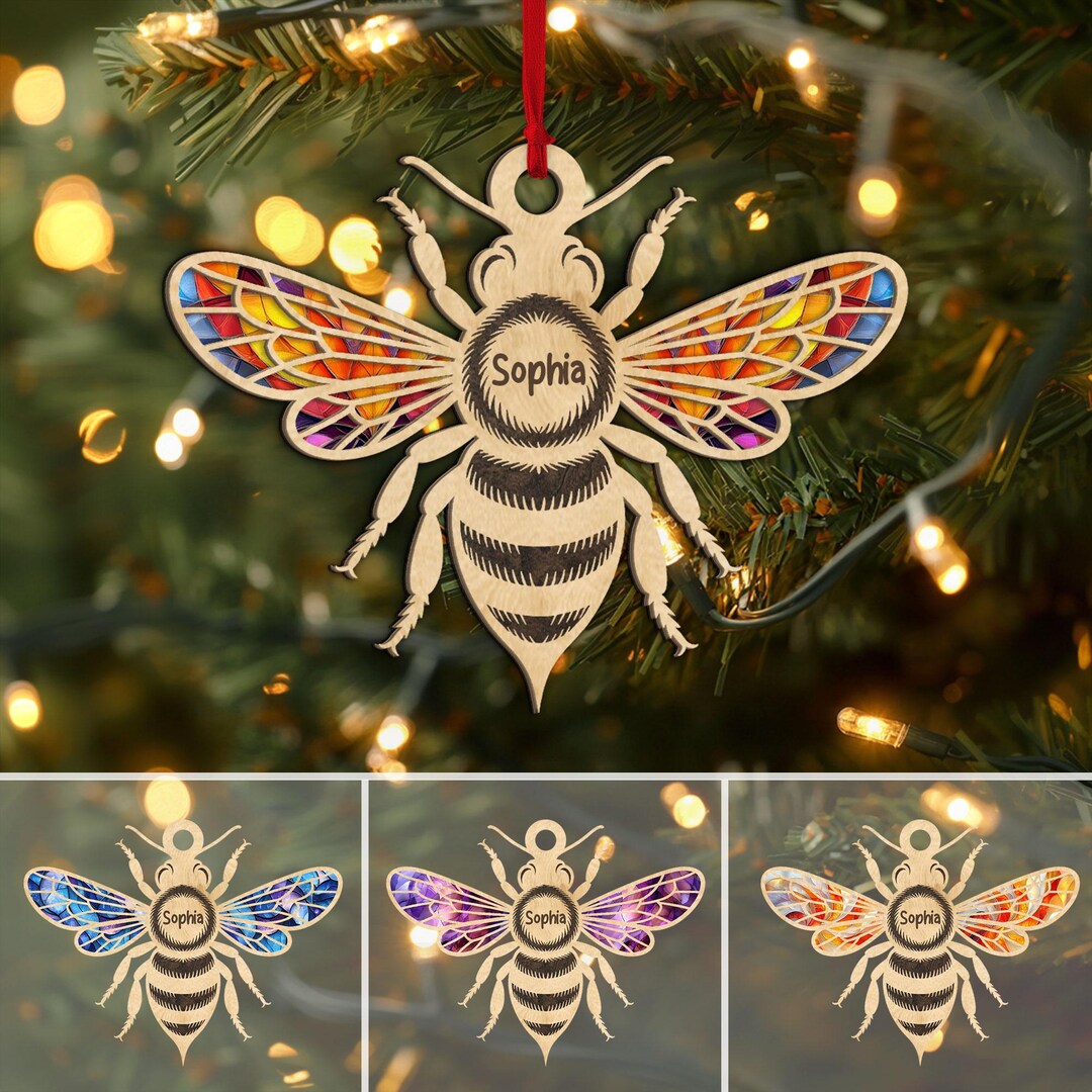 Personalized Bee Layered Wood Ornament, Custom Bee Christmas Tree ...