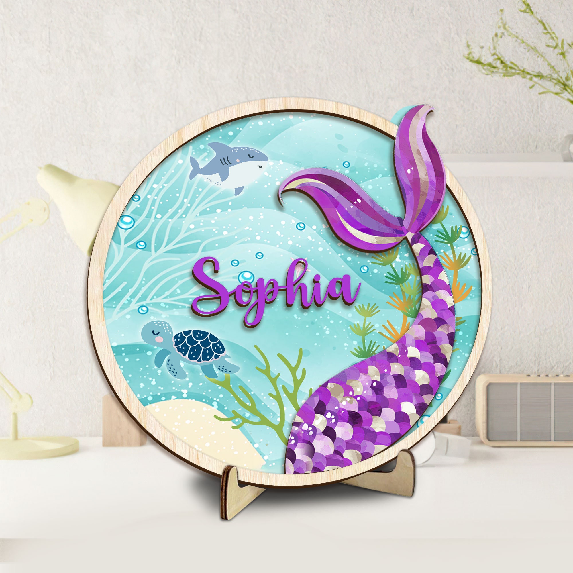 Personalized Mermaid Wooden Plaque, Custom Name Wooden Sign, Cute ...