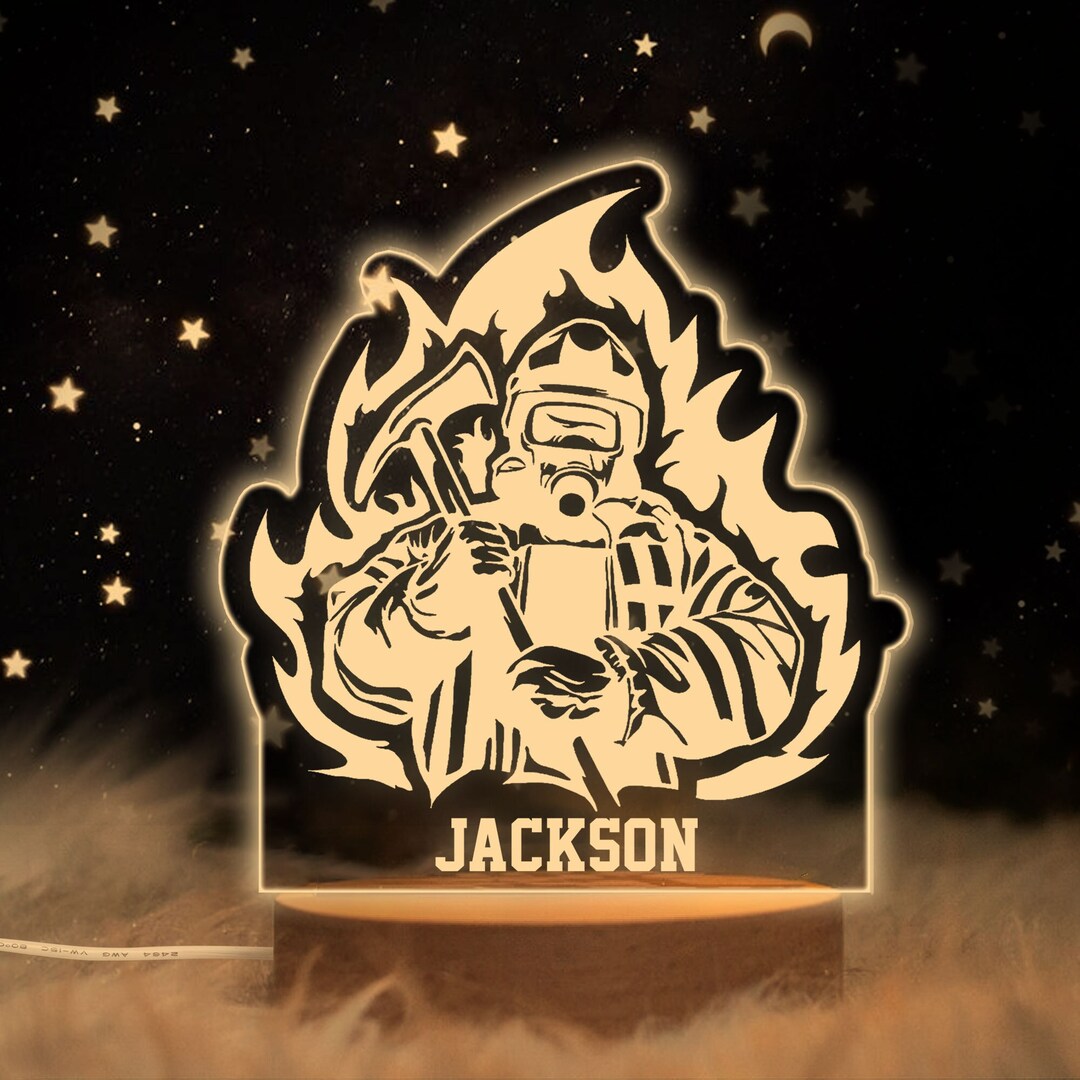 Personalized Firefighter Night Light, Custom Name Acrylic Night Light ...
