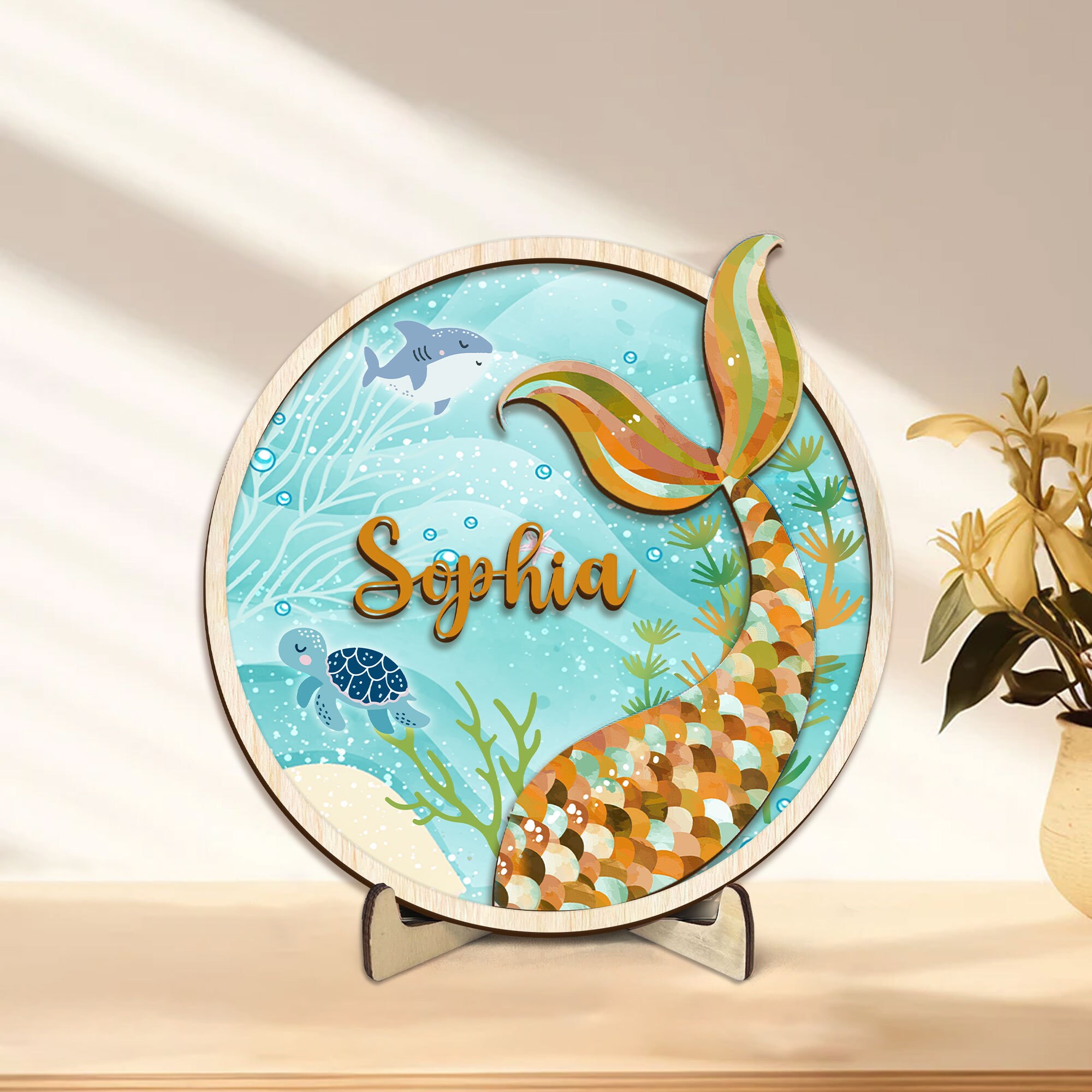 Personalized Mermaid Wooden Plaque, Custom Name Wooden Sign, Cute ...