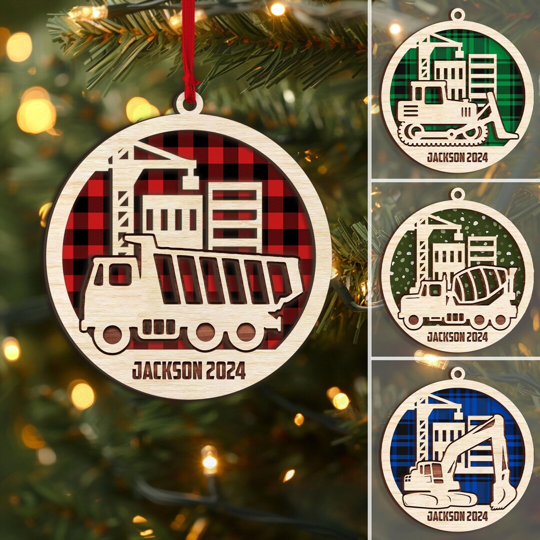 Personalized Construction Layered Wood Ornament, Custom Construction ...