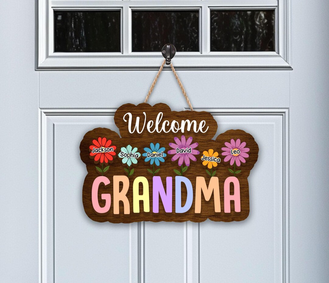 Personalized Grandma Wood Sign, Welcome Grandma Door Hanger, Custom Mom ...
