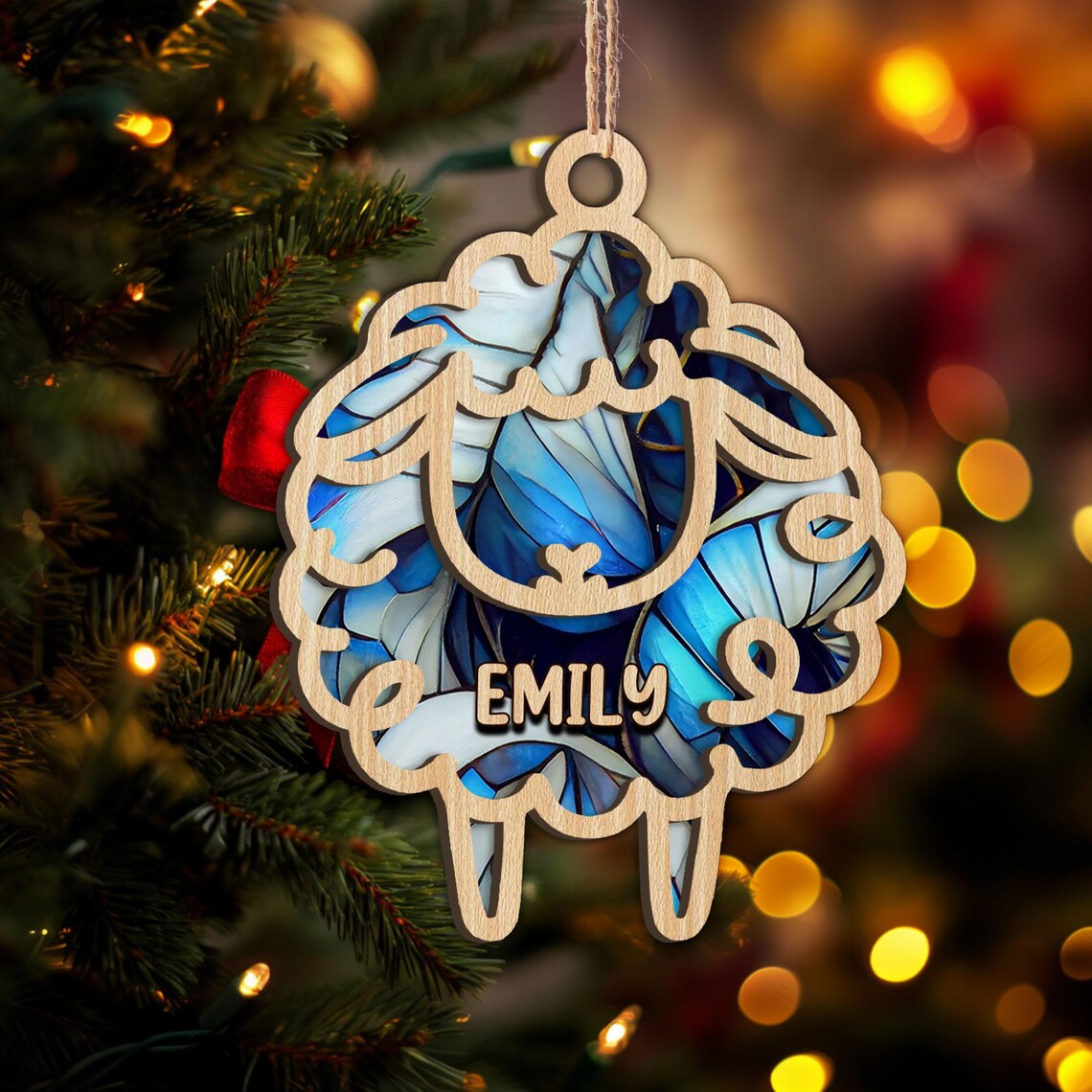 Personalized Sheep Layered Wood Ornament, Custom Sheep Christmas Tree ...