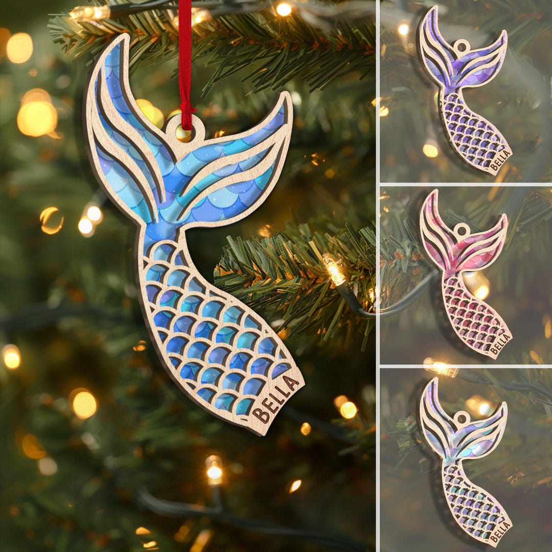 Personalized Mermaid Layered Wood Ornament, Custom Mermaid Christmas ...