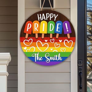Personalized LGBT Wood Sign, LGBT Door Hanger, Happy Pride Sign ...