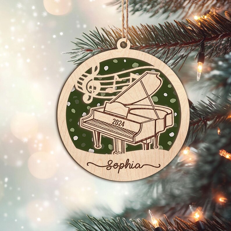 Personalized Piano Layered Wood Ornament, Custom Piano Christmas Tree ...
