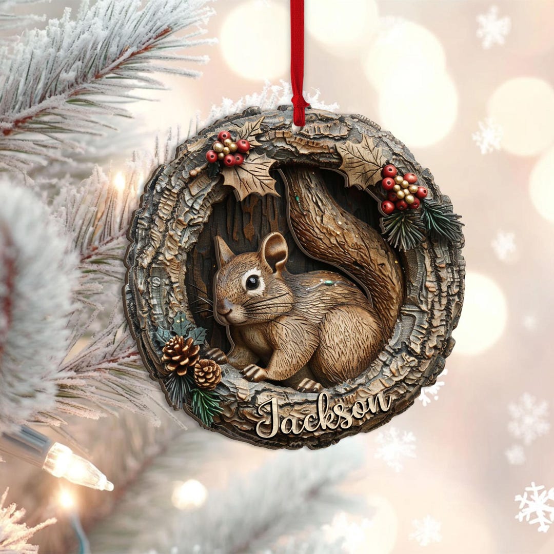 Personalized Squirrel Layered Wood Ornament, Custom Squirrel Christmas ...