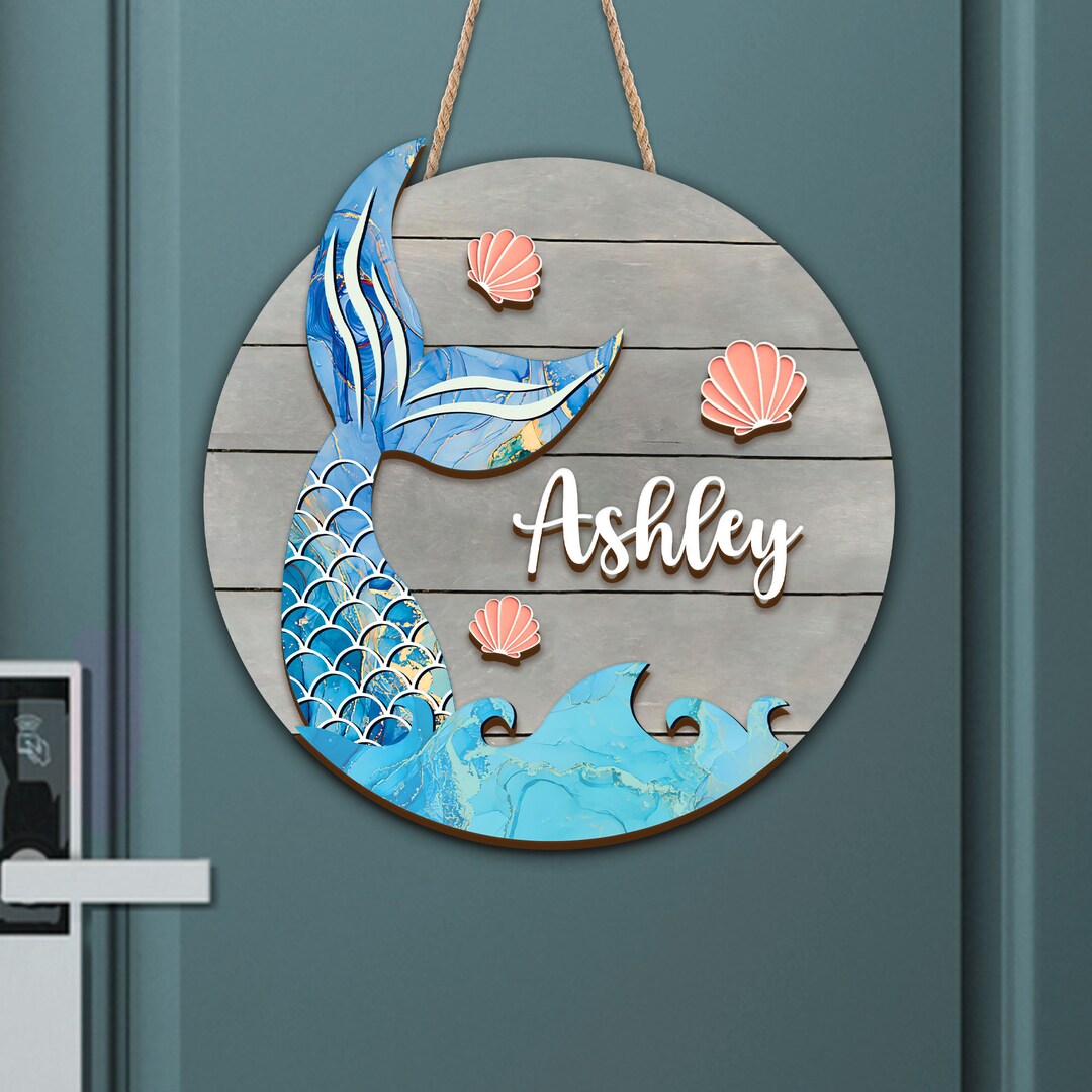 Personalized Mermaid Wooden Sign, Custom Name Wood Sign, Mermaid Tail ...