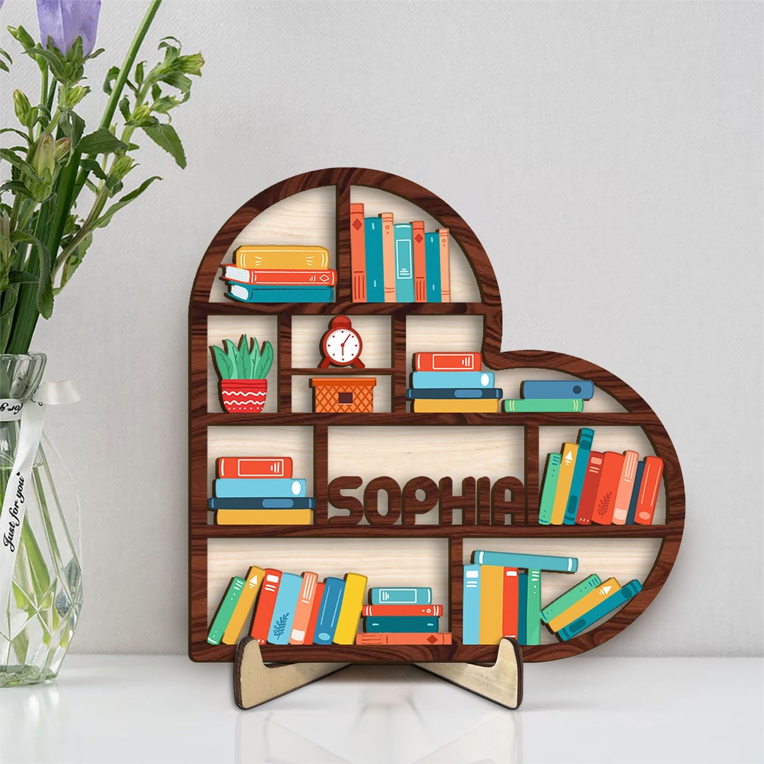 Personalized Bookshelf Layered Wooden Plaque, Custom Name Wooden Sign ...