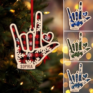 Personalized Sign Language Layered Wood Ornament, Custom ASL I Love You ...