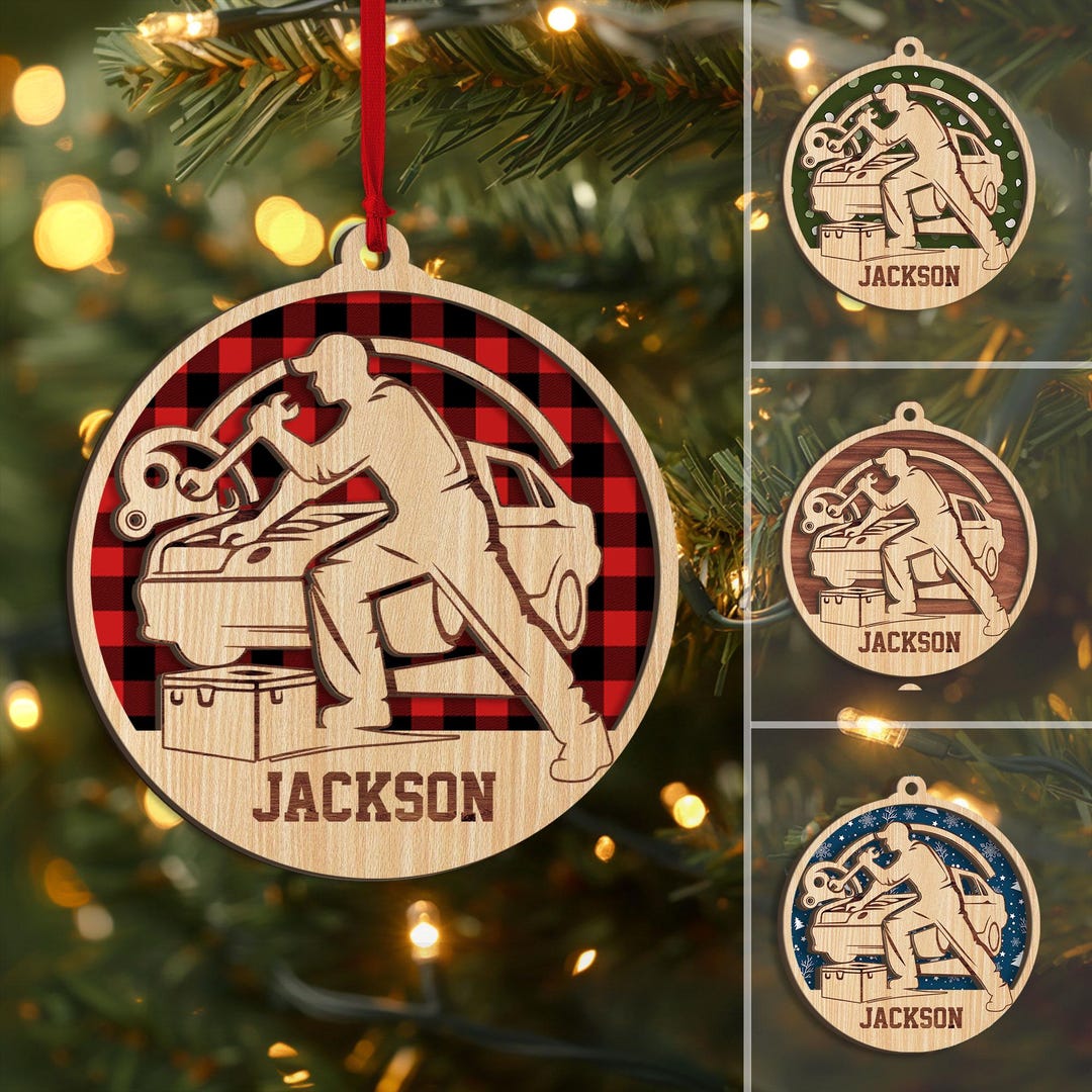 Personalized Mechanic Christmas Layered Wood Ornament, Custom Mechanic ...
