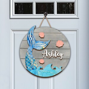 Personalized Mermaid Wooden Sign, Custom Name Wood Sign, Mermaid Tail ...