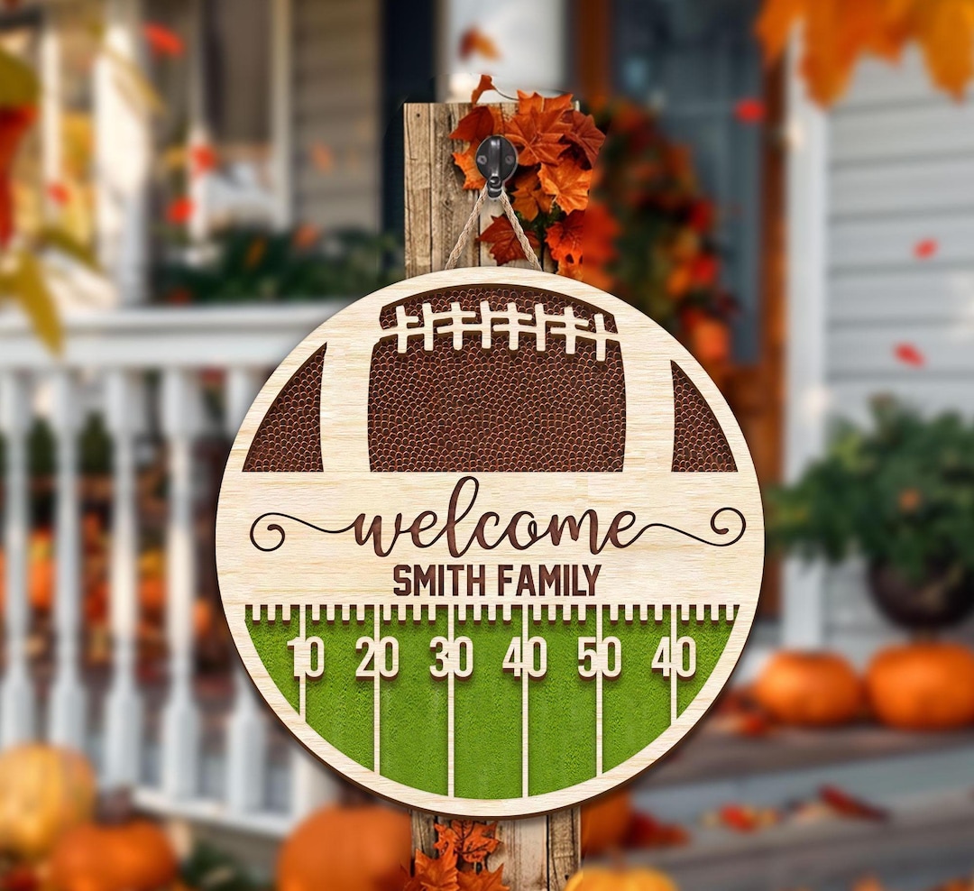Personalized Football Wood Sign, Welcome Football Door Hanger, Custom ...