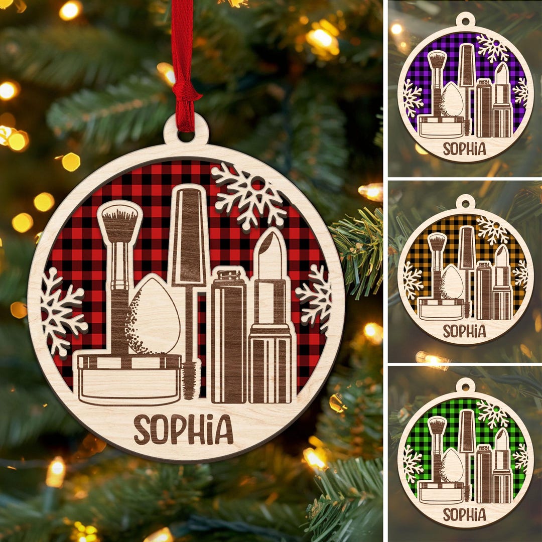 Personalized Makeup Layered Wood Ornament, Custom Makeup Set Christmas ...