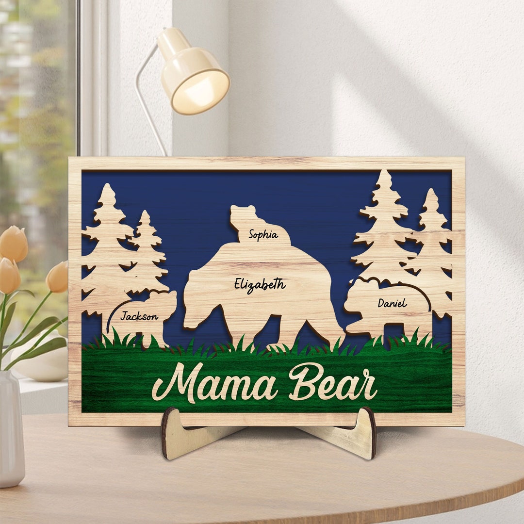 Personalized Mama Bear Wooden Plaque, Custom Kid's Name Wooden Sign ...