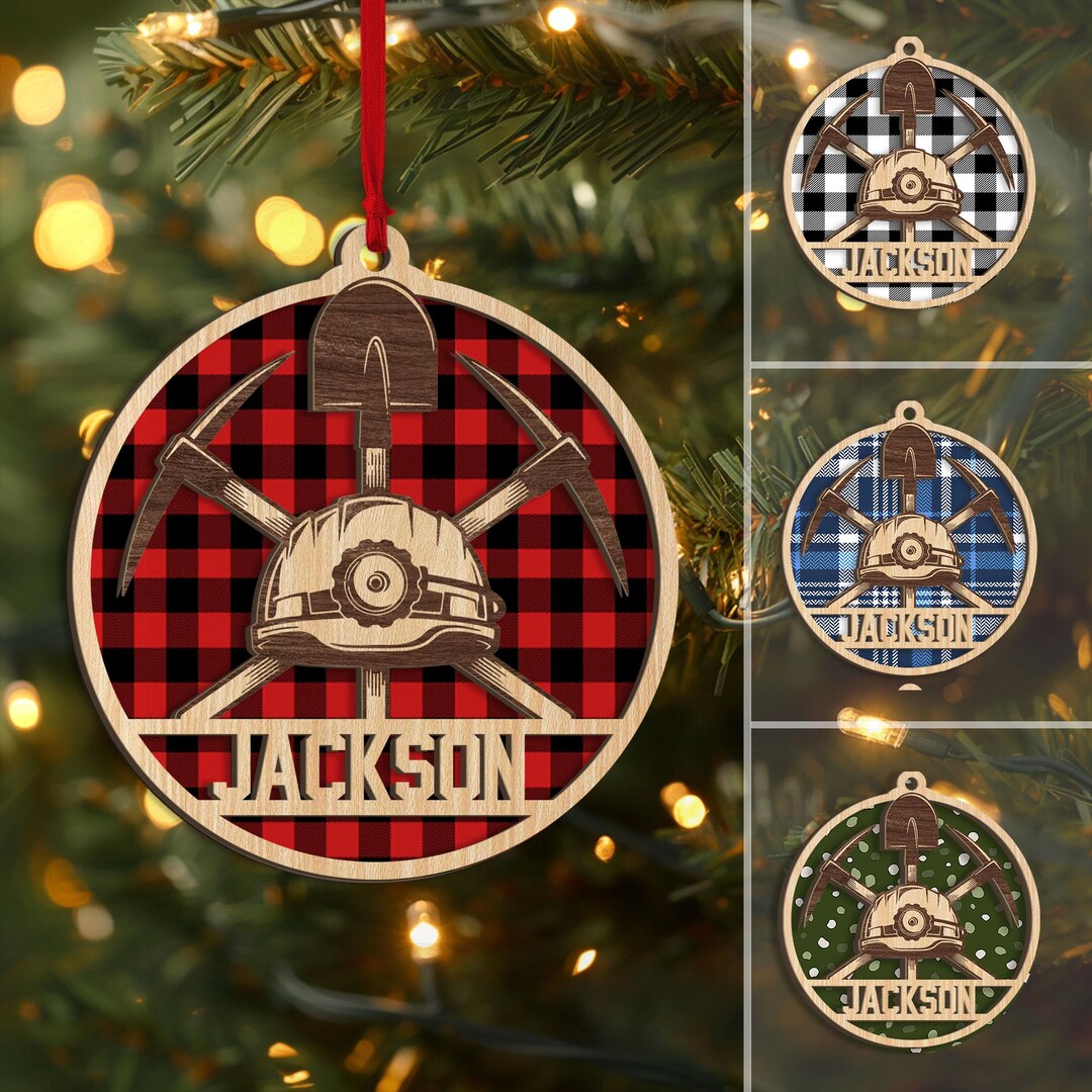 Personalized Coal Miner Layered Wood Ornament, Custom Miner Christmas ...
