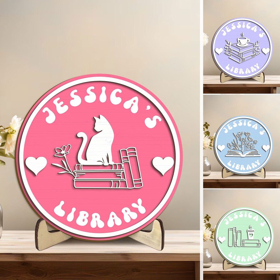 Personalized Bookshelf Wooden Plaque, Custom Name Wooden Sign, Library ...
