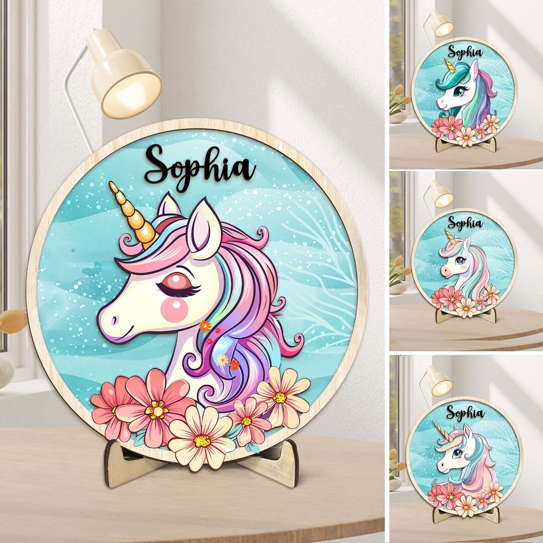Personalized Unicorn Wooden Plaque, Custom Name Wooden Sign, Cute ...