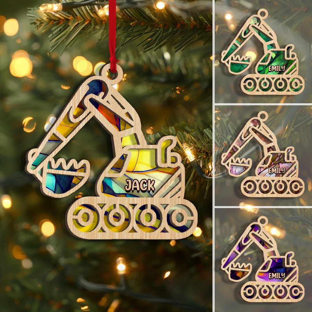 Personalized Excavator Layered Wood Ornament, Custom Bulldozer ...