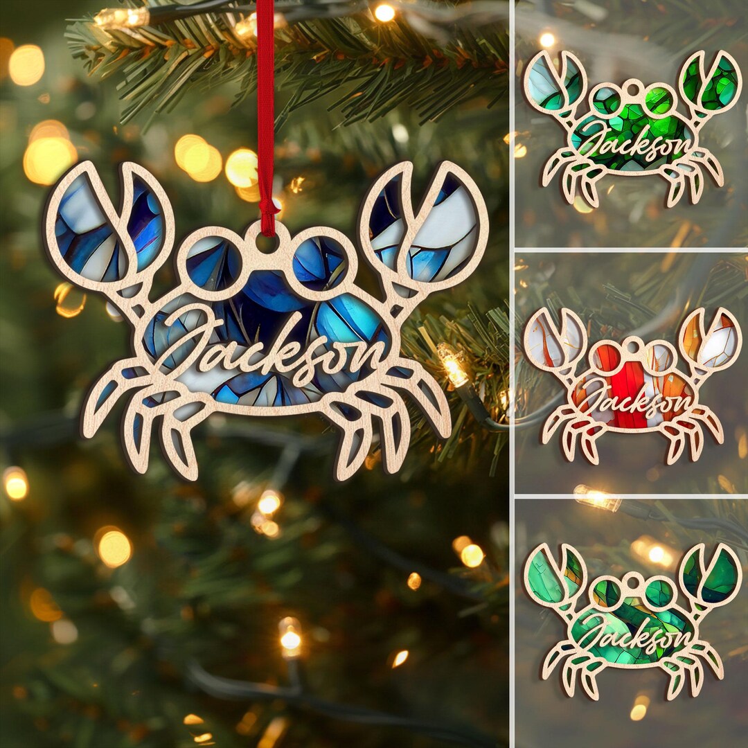 Personalized Crab Layered Wood Ornament, Custom Crabchristmas Tree ...