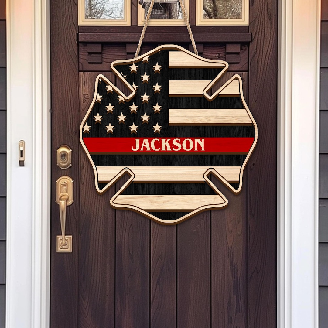 Personalized Firefighter Door Sign, Custom Name Wooden Sign ...