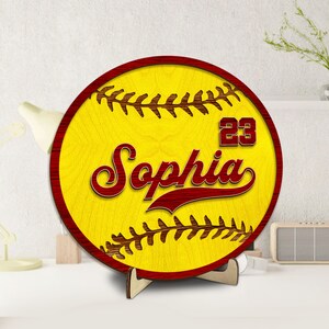 Personalized Softball Wooden Plaque, Custom Name & Number Wooden Sign ...