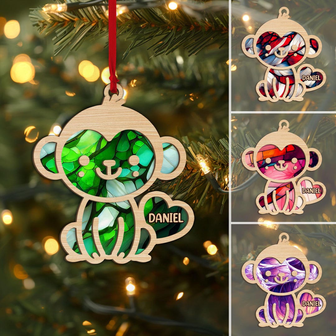 Personalized Monkey Layered Wood Ornament, Custom Monkey Christmas Tree ...