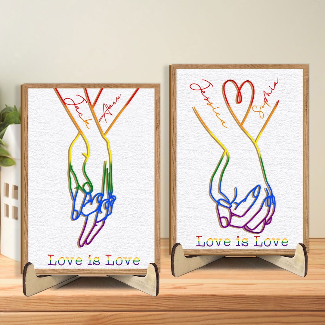 Personalized LGBT Wood Plaque, Custom Names Wooden Sign, Rainbow LGBT ...