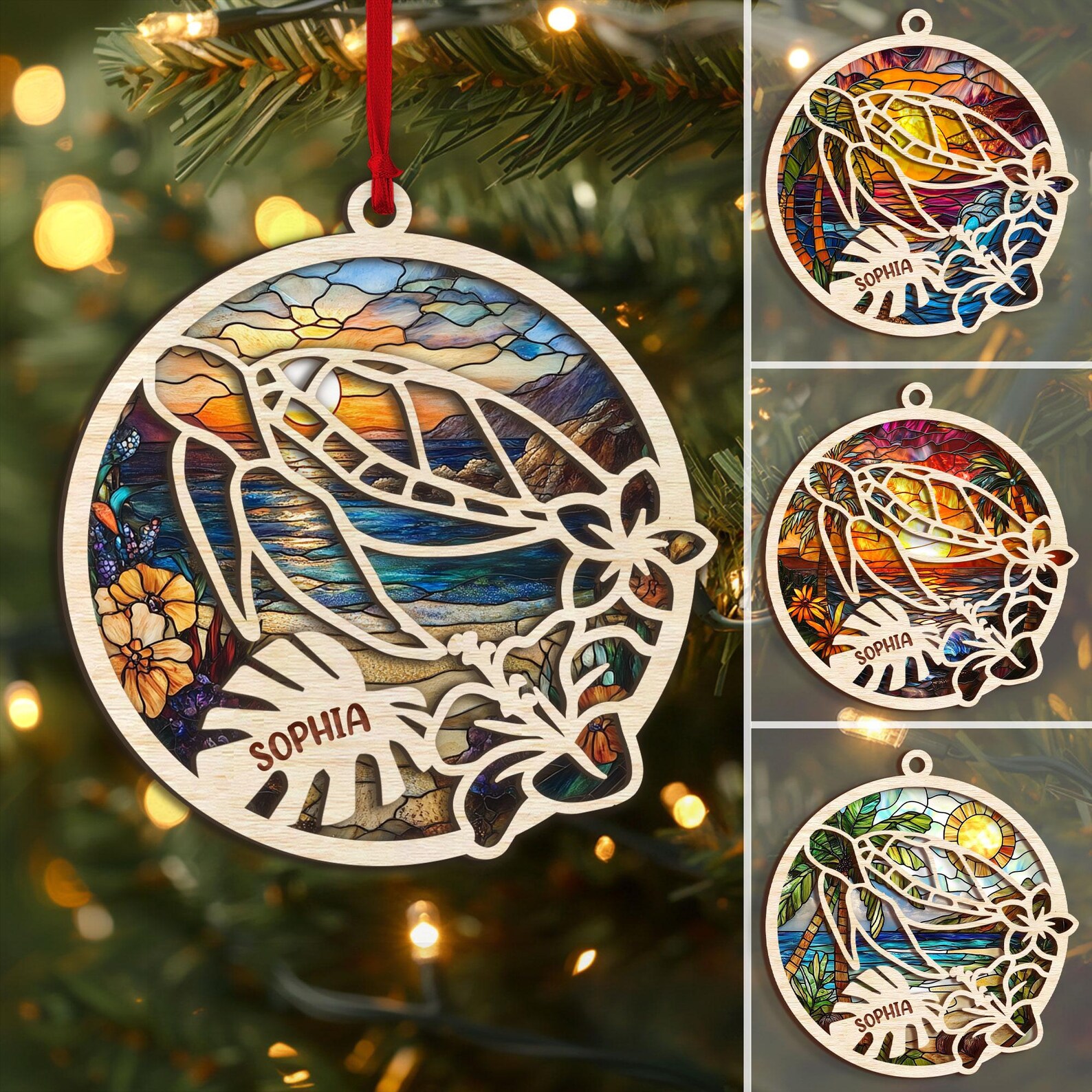 Personalized Turtle Layered Wood Ornament, Custom Turtle Christmas Tree ...