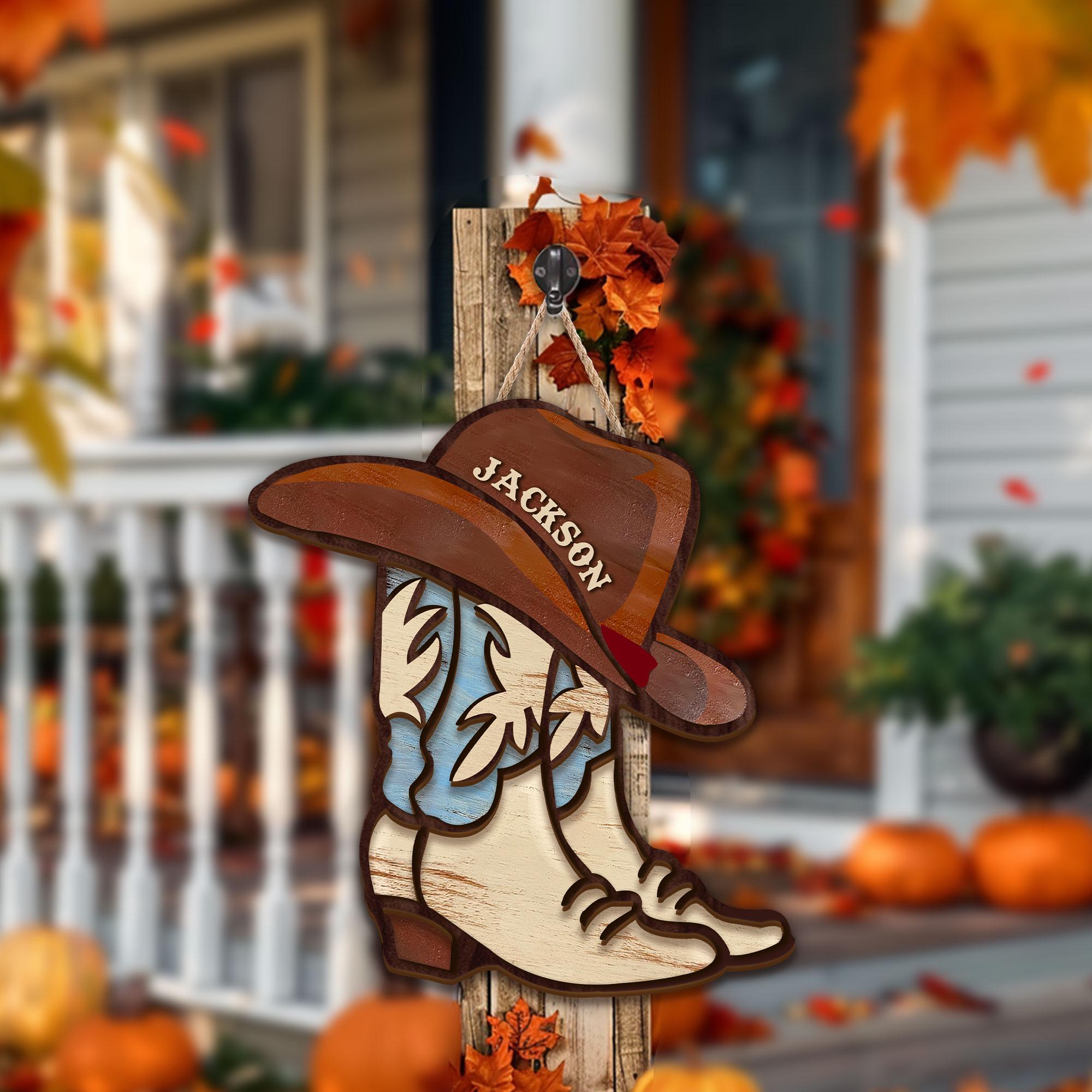 Personalized Cowboy Door Sign, Custom Cowboy Door Hanger, Western ...