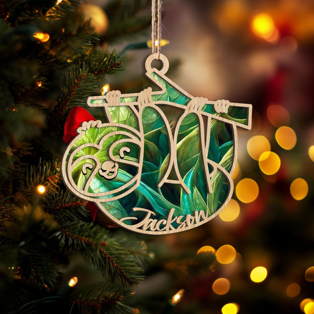 Personalized Sloth Layered Wood Ornament, Custom Sloth Christmas Tree ...