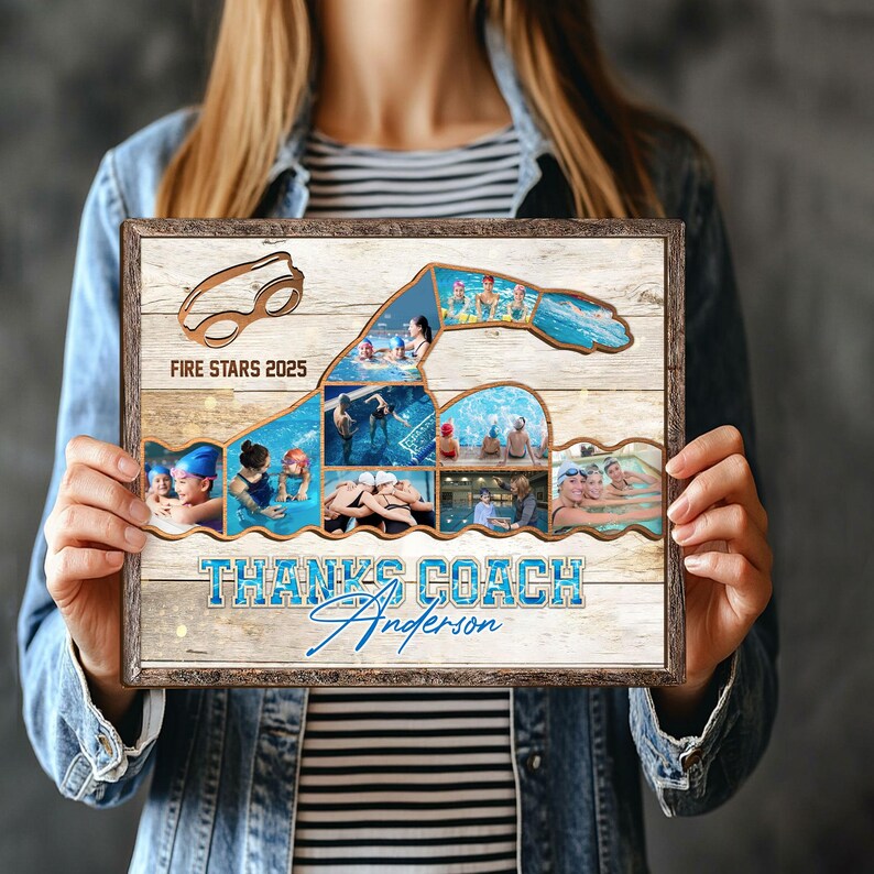 Personalized Swim Wooden Plaque, Custom Photo on Wood Sign, Swim Coach ...