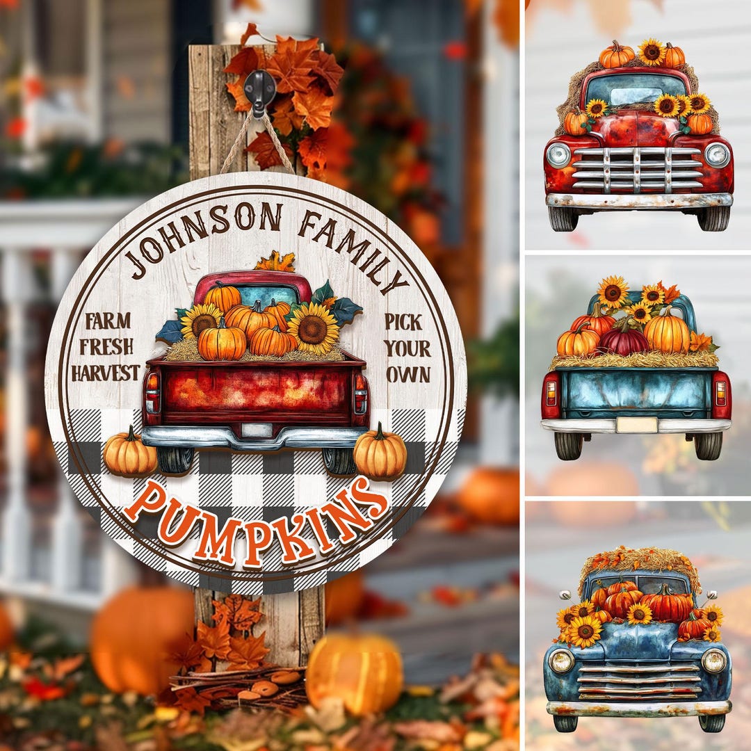 Personalized Fall Wood Sign, Custom Family Name Door Hanger, Farm Fresh ...