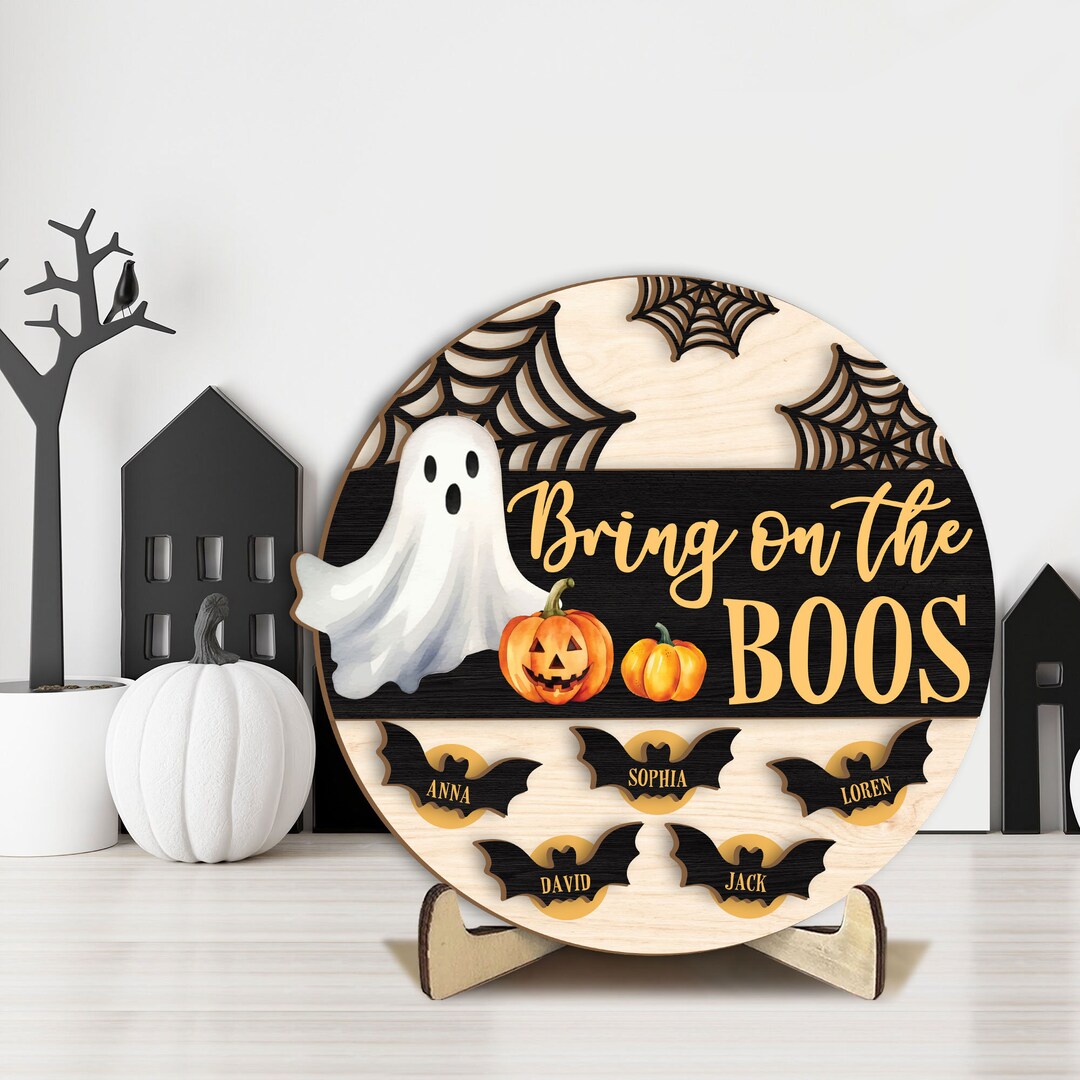 Personalized Halloween Boo Wooden Plaque, Custom Kid's Name Wooden Sign ...